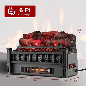 Tangkula 20 Inch Electric Fireplace Log Set Heater with Adjustable Temp, Overheating Protection, Realistic Pinewood Ember Bed, Infrared Quartz Electric Fireplace Insert for Home & Office Decor, 1500W
