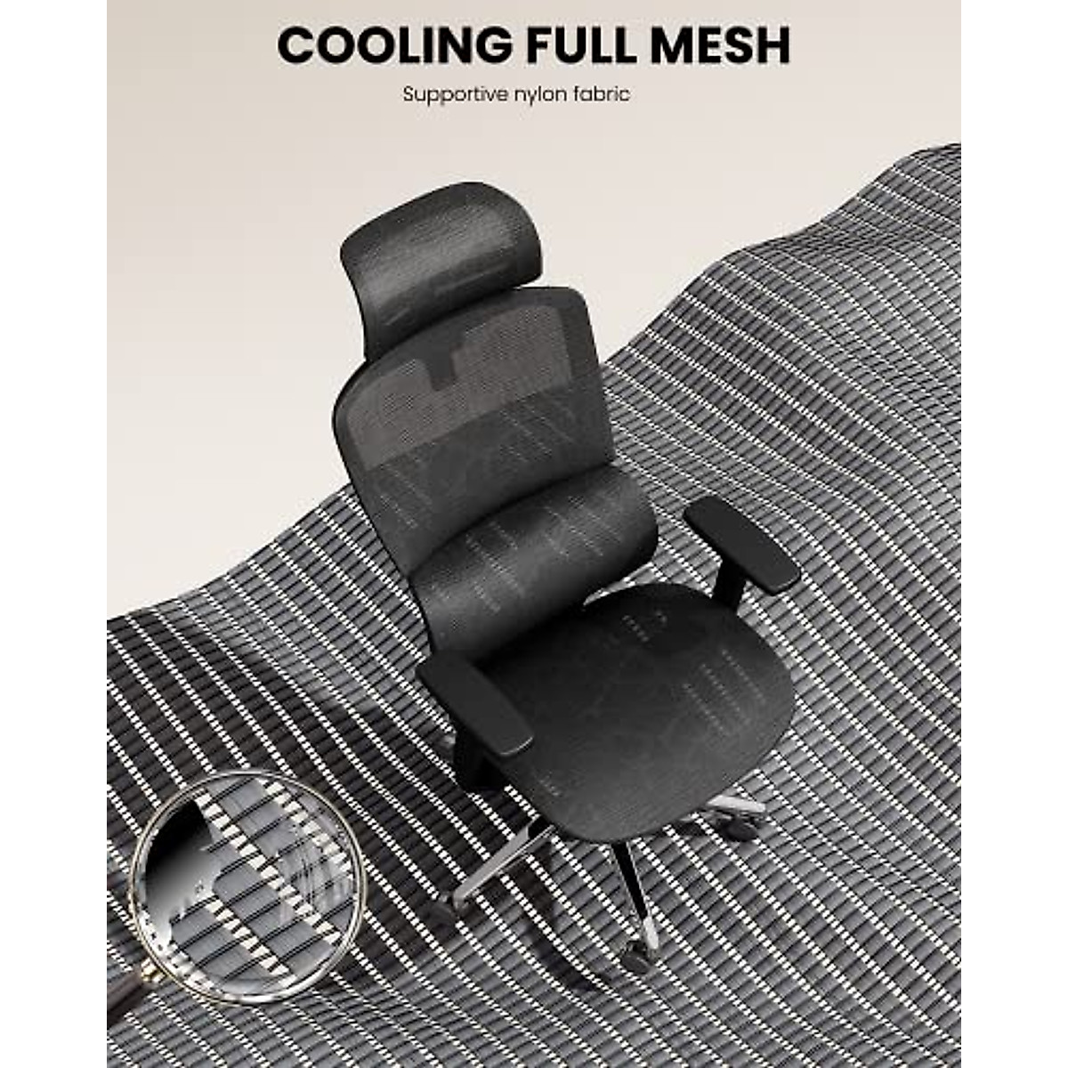 Dripex Ergonomic Office Chair - High Back Desk Chair with 3D Armrest/Lumbar Support/Headrest/Wheels, Full Mesh Seat Bottom Tilting Computer Chair for Tall People Home Rolling Swivel Chair, Black