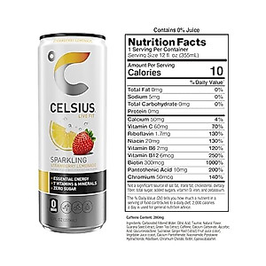 CELSIUS Sparkling Strawberry Lemonade, Functional Essential Energy Drink, 12 Fl Oz (Pack of 12)
