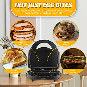 FineMade Sous Vide Style Egg Bite Maker Machine with 4 Silicone Molds, Grilled Cheese Maker, Mini Griddle, Ideal for Breakfast Sandwiches, Snacks, Desserts, 8 Mini Egg Bites & 2 Large Egg Bites