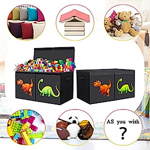 ANNKIE 2PCS Toy Box,Toy Box for Boys,Toy Chest for Kids,Collapsible Sturdy Toy Storage with Lid & Handles,Toy Organizers and Storage for Nursery,Playroom(Dinosaur) 26.8" x 13.8" x 16"