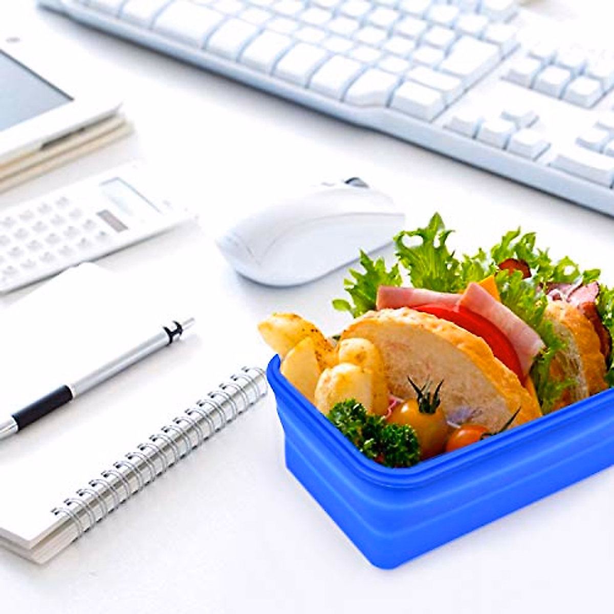 CREPOW Silicone Collapsible Food Storage Containers, Set of 4 Silicone Lunch Box Containers for Kitchen, BPA Free, Microwave, Dishwasher and Freezer Safe