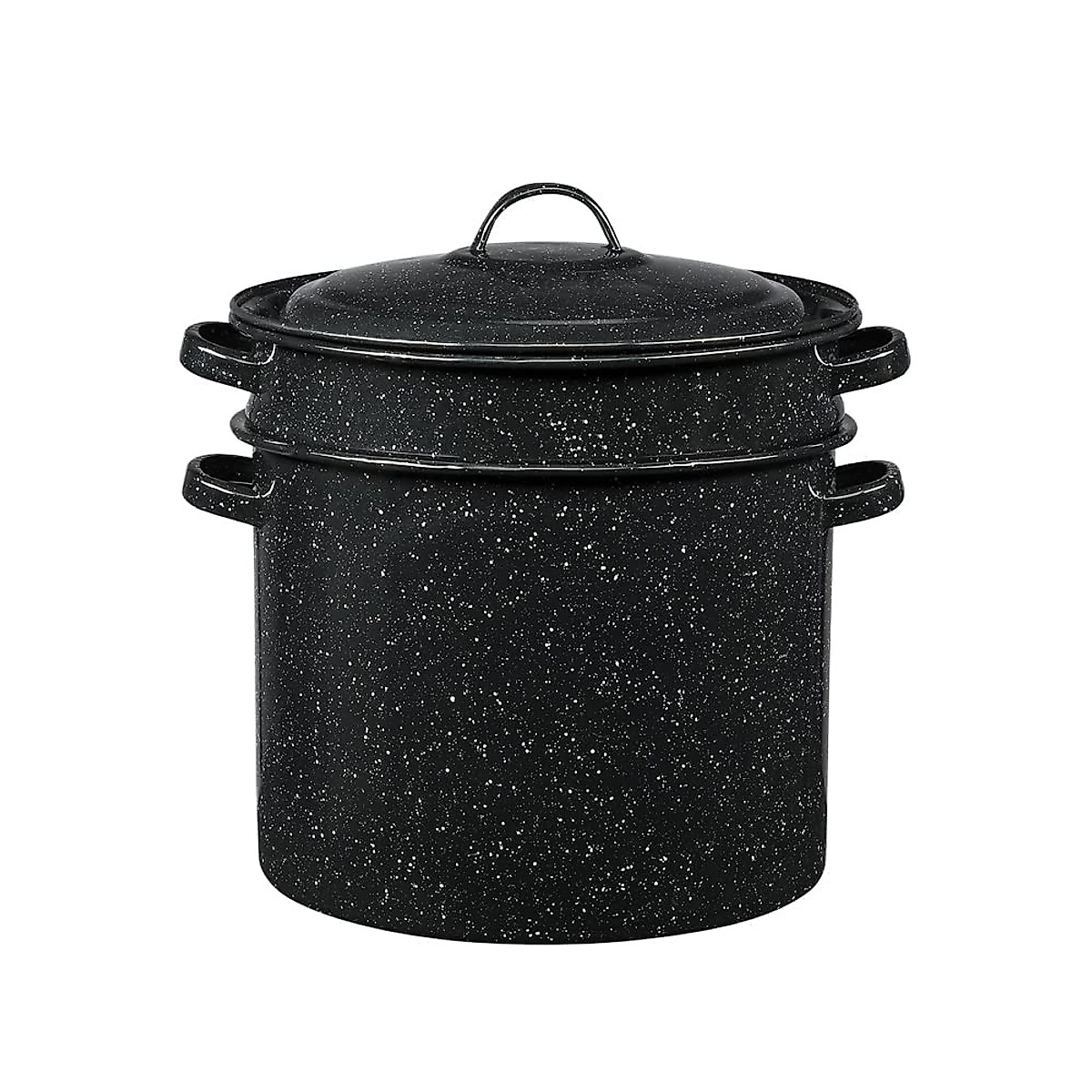 Granite Ware 7.5 Qt 3 Piece Multiuse Pasta Pot Set, Strainer Pot with lid. (Speckled Black) Seafood, Soups, Sauce, Large Capacity. Easy to Clean. Dishwasher Safe.