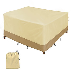 iCOVER Patio Furniture Cover, 56"x56" Square/Round Patio Table Cover, Easy On/Off, Waterproof Dustproof Cover for Outdoor Dining Table Set, Sectional Sofa Set, SAND