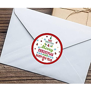YOUOK Merry Christmas Stickers Label, 2 Inch Happy New Year Stickers,Decorative Stickers for Decoration and Sealing,New Year Holiday Cards Gift Envelopes Boxes Sticker (500 Adhesive Labels)
