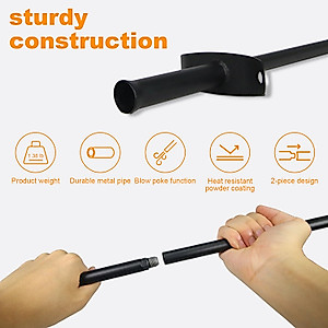 VODA Fire Poker and Fireplace Tongs Set - 31" Campfire Poker with Blow Poke Function, 24" Firewood Tongs, 2 Part Assembled Fire Pit Poker, Log Grabber for Firepit Bonfire Wood Stove Fireplace