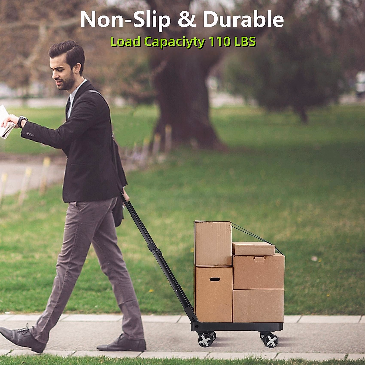 Folding Hand Truck Dolly, Lightweight Dolly Luggage Cart Foldable with 4 Rotate Wheels, Utility Cart with Adjustable Handle,Collapsible Dolly for Moving Travel Shopping Office Airport