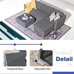 Patiorama 3-Piece Patio Furniture Set, Outdoor Sectional Sofa, All-Weather Grey PE Wicker Rattan Conversation Set, Outdoor Couch Loveseat Sofa w/Coffee Table for Deck Balcony Pool(Dark Grey Cushion)