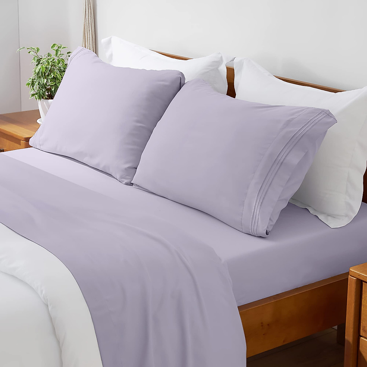 Mellanni Queen Bed Sheet Set + Duvet Cover Set Bundle&Save - Hotel Luxury Bedding - Bundle Includes: 4pcs Bed Sheet Set and 5pcs Duvet Cover Set (Queen, Lavender/White)