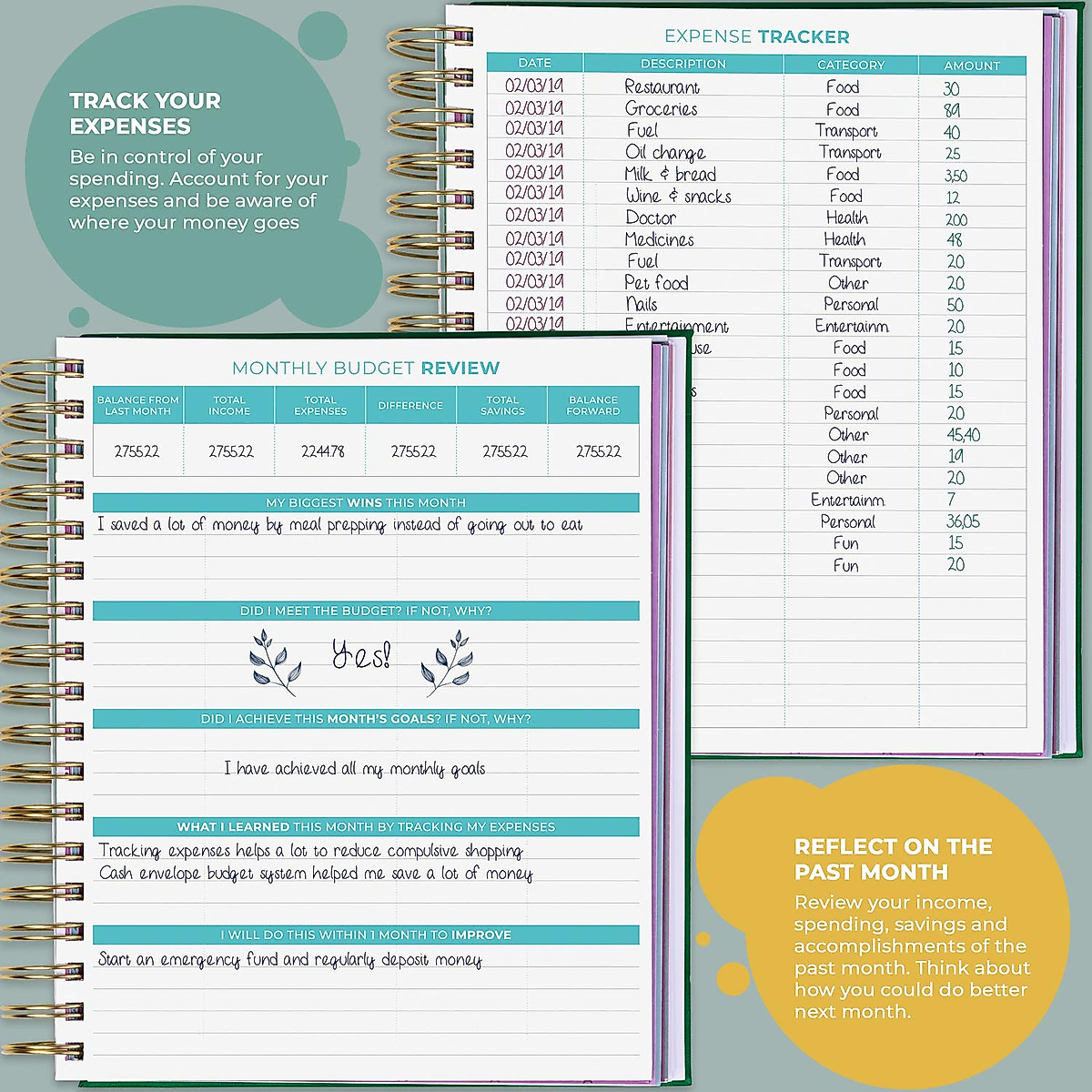 Clever Fox Budget Planner & Monthly Bill Organizer With Pockets. Expense Tracker, Budgeting Journal & Financial Book. Large, 8x9.5" (Dark Green)