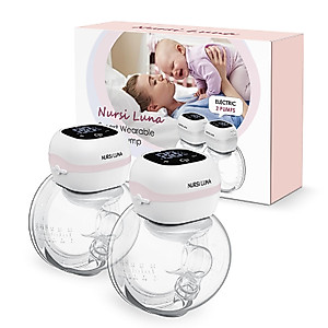Nursi Luna Breast Pump Hands Free, Double Wearable Breast Pump with 3 Modes & 12 Levels, Smart Touchscreen, Low Noise Portable Wireless Electric Breast Pump with Flange Inserts (Pack of 2, Pink)