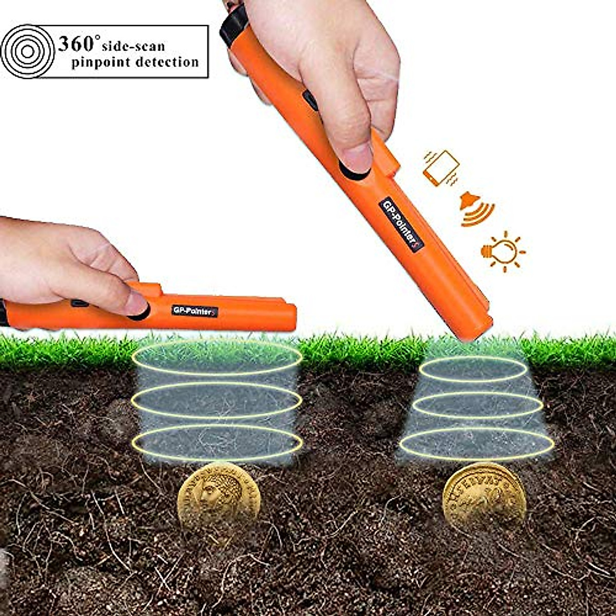 Metal Detector Handheld GP-Pointer with Belt and Holster Portable Include Battery 360° Scanning Unearthing Treasure Finder with High Sensitivity for Locating Gold Coin Silver Jewelry Fully Waterproof