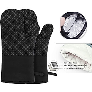4pcs Oven Mitts and Pot Holders, BetterJonny Extra Long Oven Gloves High Heat Resistant Ovenmitts Potholders with Non-Slip Silicone Surface