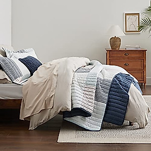 Bedsure Queen Size Patchwork Quilt Set & Navy Cotton Duvet Cover, Reversible Summer Lightweight Bedspread Coverlet Set and 100% Cotton Waffle Weave Navy Blue Duvet Coverwith 2 Pillow Shams