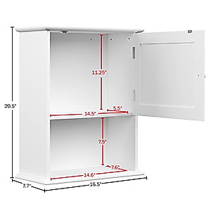 Lavish Home Wall-Mounted Cabinet – Kitchen, Pantry, Laundry Room Organizer with Open Shelf – Bathroom Storage Furniture (White)