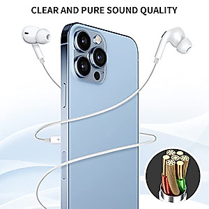 XNMOA Wired Headphones for iPhone 14 13/12/11/Se/X/Xr/Xs/8/7, Wired Earbuds Noise Canceling in-Ear Headset with Microphone,Comfortable Wired Earphones with Volume Control,White