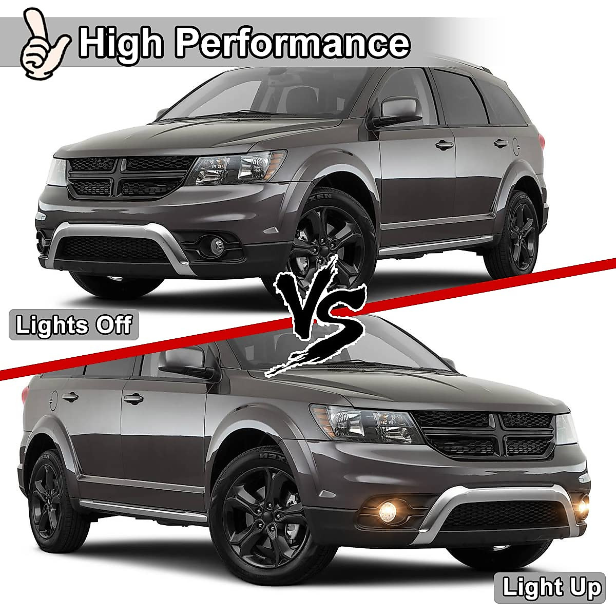 Fog Light Set for 2010-2020 Dodge Journey w / Bulb + Black Bezel Cover, OEM Bumper Driving Fog Light Lamps Assembly w / Wiring Harness Kit & Switch, Fog Lamp Replacement - PS 12V 24W Clear Lens