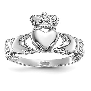 Solid 14k White Gold Irish Claddagh Celtic Ring Band Size 6