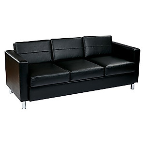 OSP Home Furnishings Pacific Vinyl Sofa Couch with Spring Seats and Silver Metal Legs, Black