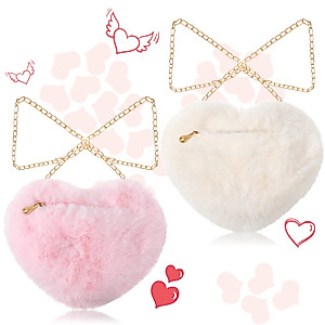 Saintrygo 2 Pcs Valentine's Day Heart Shaped Purse for Women Girls Heart Soft Fluffy Fur Shoulder Bag for Girl Gift