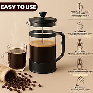 Utopia Kitchen 34 Ounce French Press Espresso and Tea Maker with Triple Filters, Stainless Steel Plunger and Heat Resistant Borosilicate Glass - Black