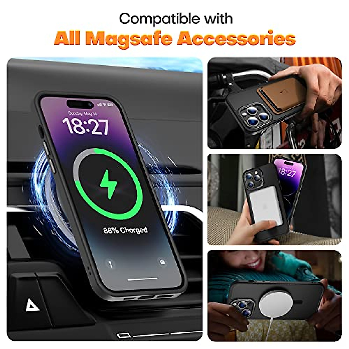 KISEN for iPhone 14 Pro Case Magnetic Compatible with MagSafe Slim Translucent Matte Phone Case Cover 6.1 inch, Black