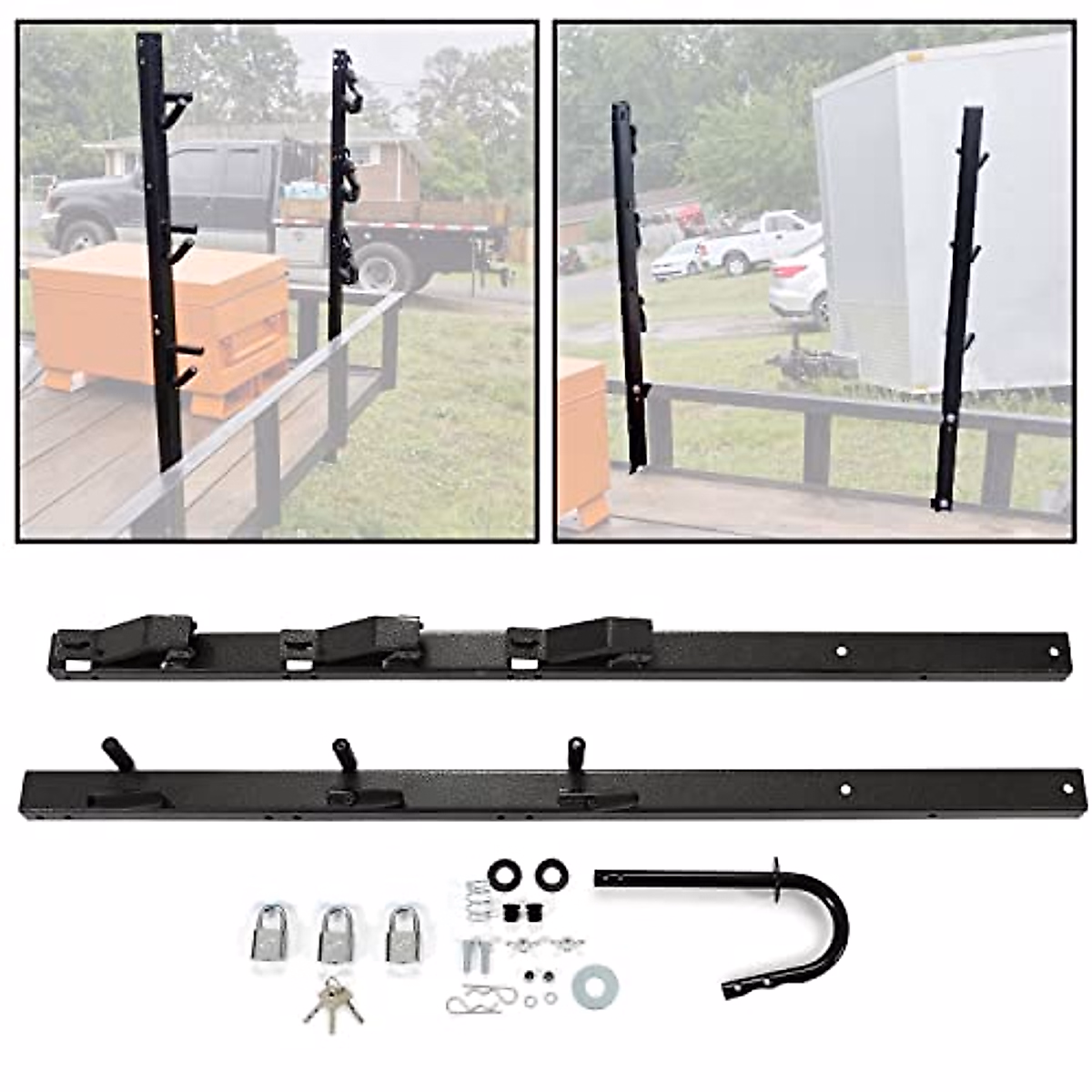 JMTAAT 3 Place Trimmer Rack Holder Carrier Mount On Open Landscape Trailer Pickup Weed Eater Racks with Lock 1 Pair