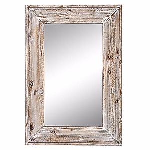 EMAISON 36 x 24 inches Wall Mounted Decorative Mirror, Rustic Wood Framed Rectangular Hanging Mirror with 4 Hangers for Farmhouse Bathroom, Entryway, Bedroom Décor