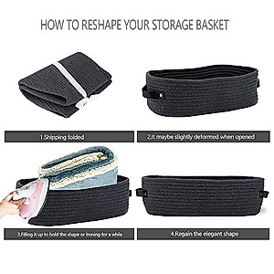 Oradrem Cotton Rope Toilet Basket Bathroom Decor Baskets,Toilet Paper Holder Basket with Handle, Home Decor Organizing Small Baskets Nursery Basket 13"x5.9"x4" Dark Gray