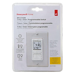 Honeywell Home RPLS740B ECONOswitch 7-Day Solar Programmable Switch, Lights and Motors, Indoor and Outdoor, Energy Saving