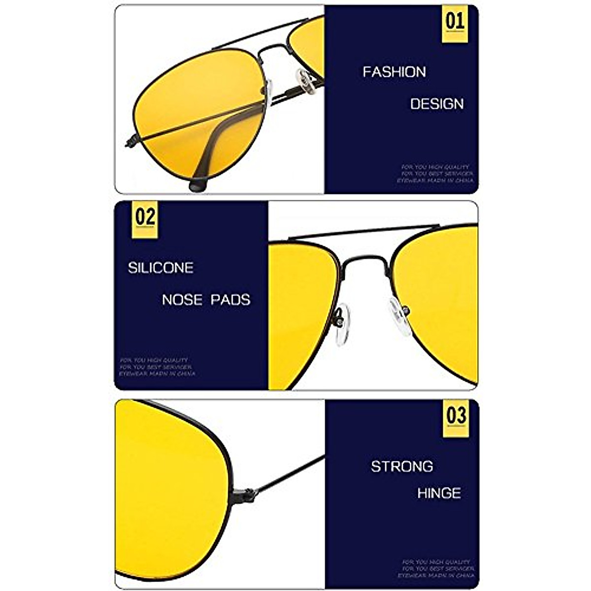 Runspeed Night Driving Glasses Anti Glare Polarized Aviator Sunglasses for Men Women Rainy Safe HD Night View Vision Goggles with Yellow UV400 TAC Lenses for Sports Outdoor Activities (Black025)