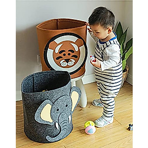 WEI LONG Cute Foldable Felt Laundry,Nursery Hamper Laundry Basket,Storage Baskets for Kids Boys and Girls,Office,Bedroom,Clothes,Toys(Dinosaur)