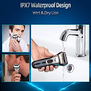 Electric Razor for Men,IPX7 Waterproof Men's Electric Shaver, AWECOT Rechargeable Foil Shaver Trimmer with 3D Floating Blades,Trimmer and LED Display,Wet & Dry Use for Beard Shaving