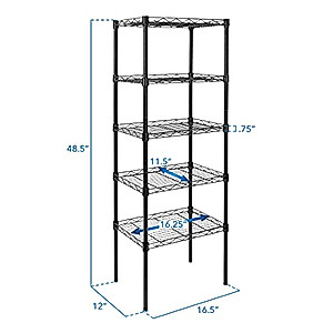 Mount-It! 5 Tier Metal Shelving Unit| - Use As Pantry Shelves, Closet Racks and Shelving or Utility Shelf for Laundry Room | Shelves Height Can be Adjusted -16 inches x 11.25 inches