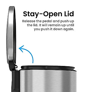 iTouchless SoftStep 8 Gallon Kitchen Step Trash Can with Odor Filter and Removable Inner Bucket, Stainless Steel 30 Liter Rectangular Pedal Garbage Bin for Home, Office, Silent and Gentle Lid Close