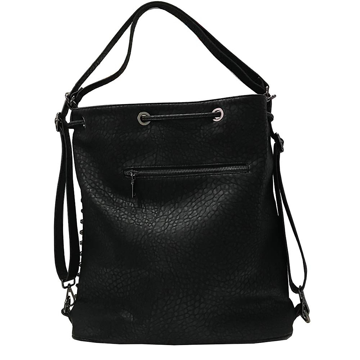 Chikencall Over-size Studded Bucket Bag or Women,3 Ways Multifunction Backpack Vegan Leather Punk Rock Rivet Large Shoulder Bag Crossbody Bag Black