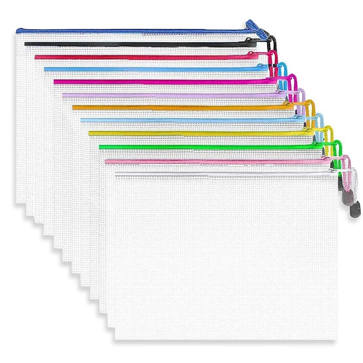 A4 Plastic Zipper Pouches - WaterproofPlastic Zipper Pouches Mesh Zipper Pouch Document Bag - A4 Zipper File Bags for School & Office Supplies (10 Colors, 10 Pcs)