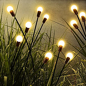 Oyxon Solar Garden Lights, 10 LEDs Solar Powered Firefly Lights, Solar Lights Outdoor Waterproof, Solar Garden Decorative Lights for Yard Patio Path Landscape, 2 Pack (10-Head Warm White)