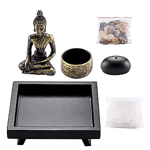 CrystalTears Meditation Zen Garden Set with Buddha Satue, Tea Light Candle Holder, Incense Burner Holder Tabletop Zen Garden Gift for Home Decor