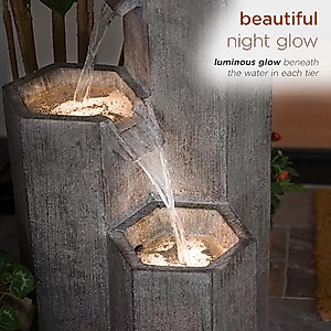 Alpine Corporation 25" Tall Indoor/Outdoor 3-Tier Hexagonal Columns Fountain with LED Lights