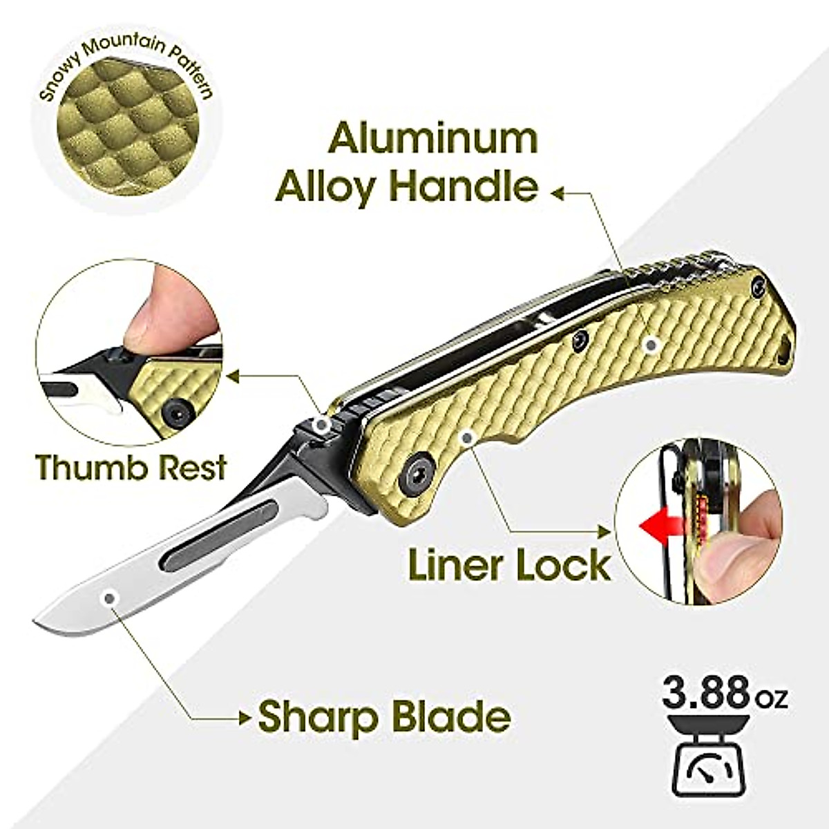 Swiss+Tech EDC Knife, Folding Pocket Knife with 5PCS Razor-Sharp Replaceable Blades, Belt Clip, Liner Lock & Aluminum Alloy Handle,Skinning Knives for Hunting, Survival, Fishing, Outdoor Skinning Deer