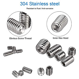 30 Pcs M6x16mm Metric 304 Stainless Steel Hex Socket Set Flat Point Grub Screws Silver Tone for Towel Rack Door Knob （M6x16mm）