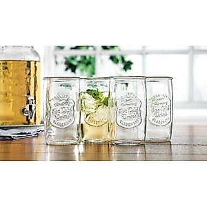 Glaver's Drinking Glasses Set of 4, Vintage Italian Style – Elegant 20 Oz Clear Tumbler Glassware Set– Genuine Artisan-Made for, Refreshing Drinks, Beverages, Cocktails.