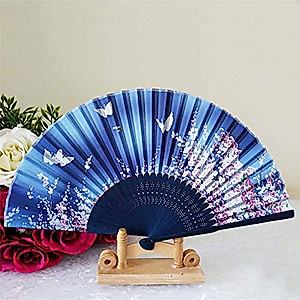 RAZZUM Decorative Folding Fans Pattern Folding Dance Wedding Party Lace Silk Folding Hand Held Flower Fan Hand Fan Cool Bamboo Flower Personalized Chinese Fans Fan (Color : Grey)