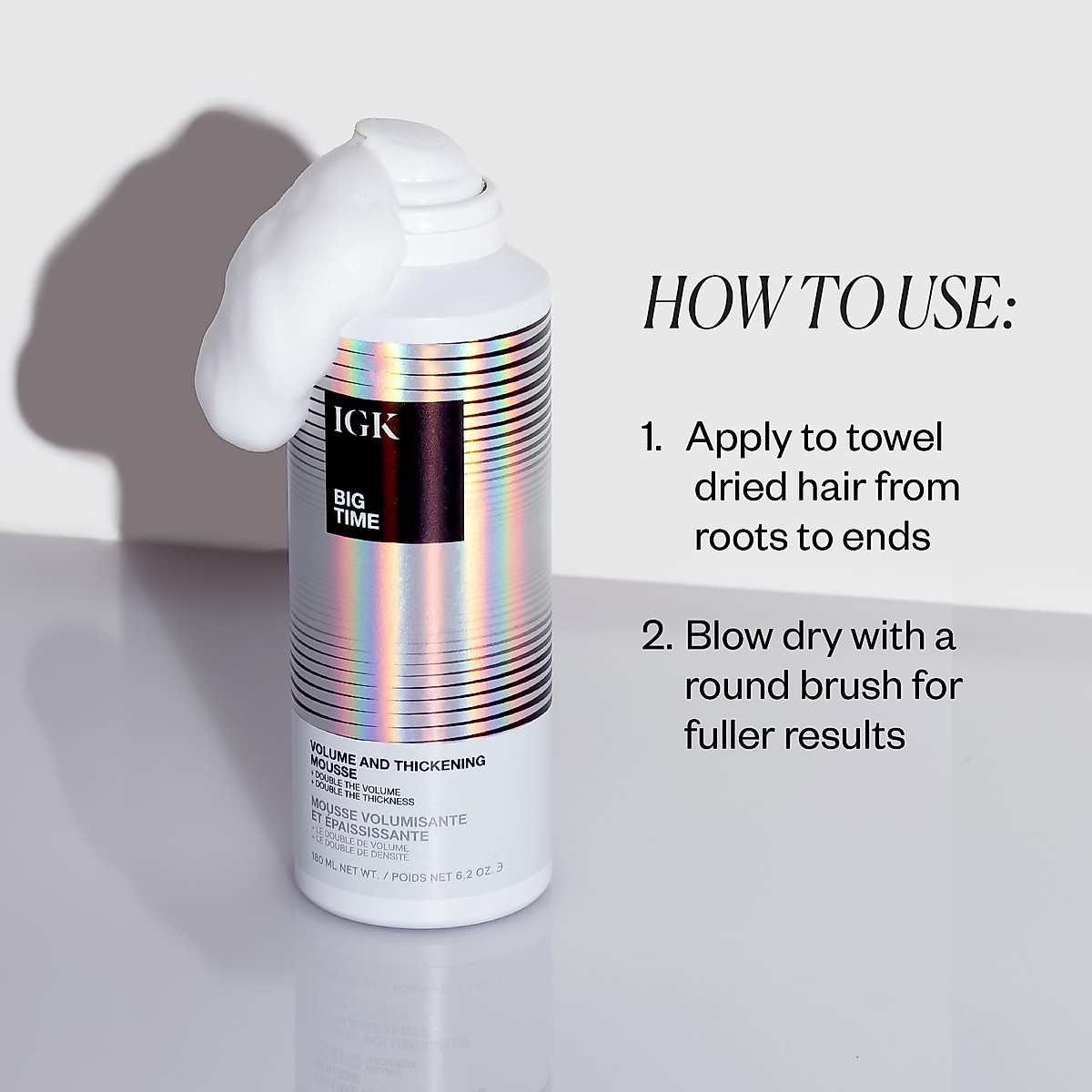 IGK Big Time Volume Hair Mousse | Volume + Thickening + Lightweight Formula | 6.2 oz