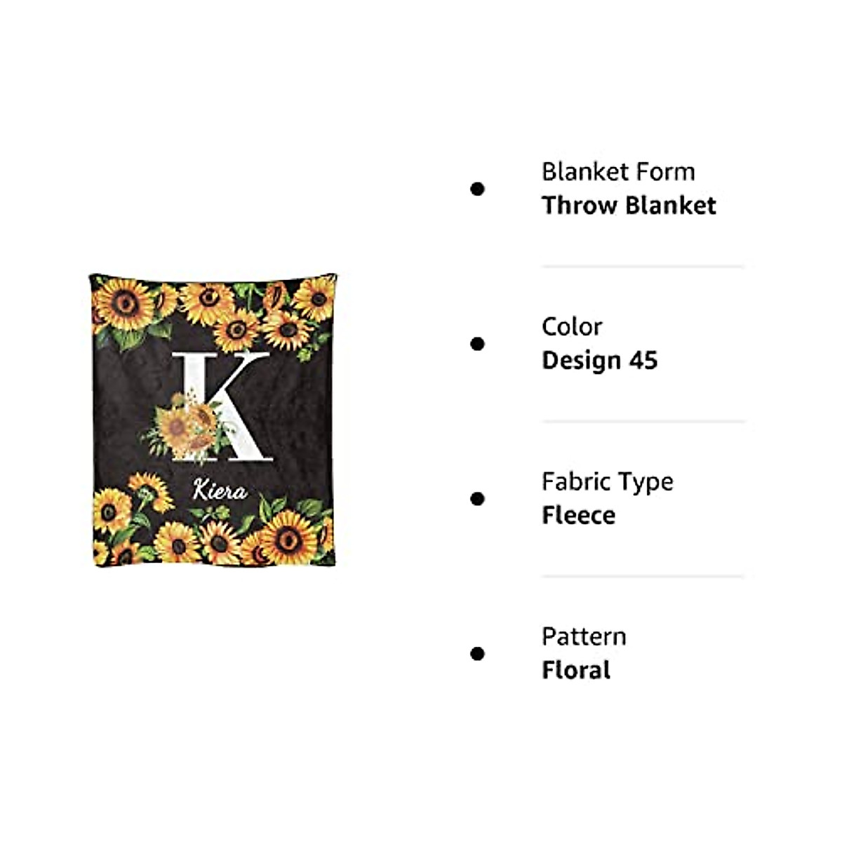 Personalized Name and Initial Letter Sunflower Blanket for Sister Ultra-Soft Fleece Blanket 30" x 40"