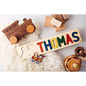 South Bend Woodworks Whimsical Character or Sports Icon Personalized Wooden Name Peg Puzzle