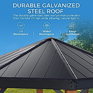 EROMMY 15' x 15' Hardtop Gazebo, Outdoor Wood Looking Aluminum Octagon Wood Grain Gazebos with Galvanized Steel Roof for Patio, Backyard, Deck and Lawns
