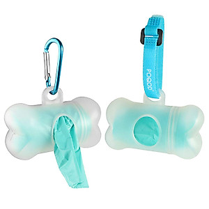 POQOD Dog Poop Bags - Leak-Proof Dog Waste Bags, Clean up Pet Poo Bag Refills 9 Rolls /135 Count, (Greenish-Blue) Includes Free Bone Dispenser and D-Ring Carabiners Clip