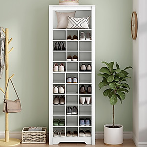 Bellemave Shoe Cubby Storage Organizer Cabinet 30 Shoe Cubby Console Wood Shoe Cabinet, White
